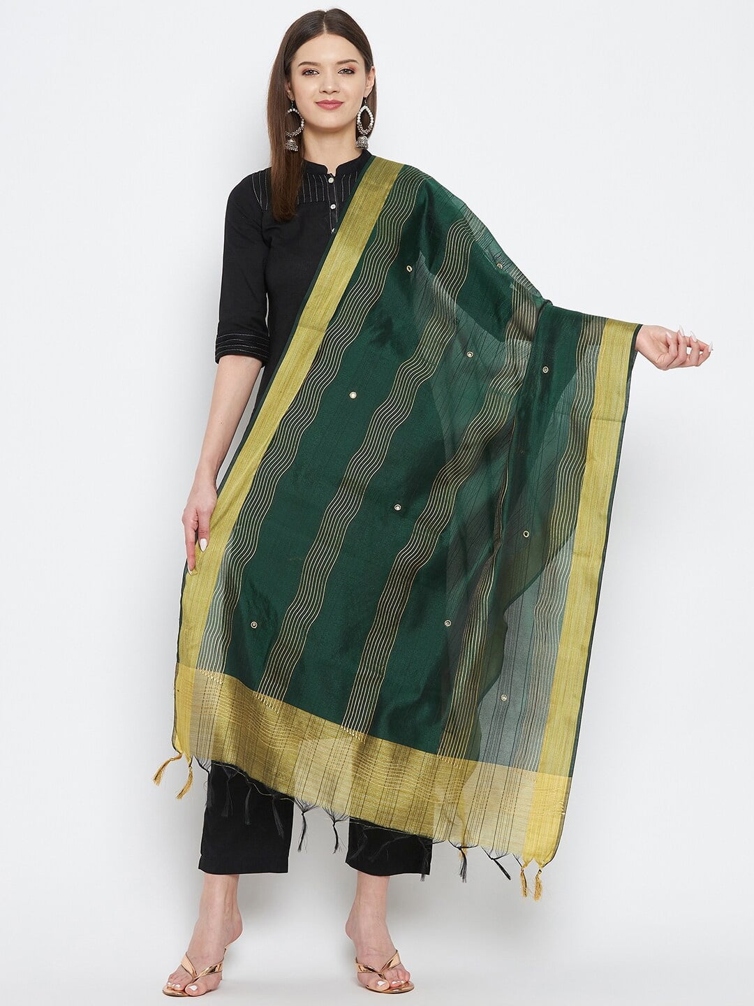 eloria Woman's Indian Ethnic Chunni, Silk Blend Floral Green Dupatta ...
