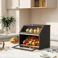 Double Layer Bread Box for Kitchen Countertop, Large Capacity Wooden ...