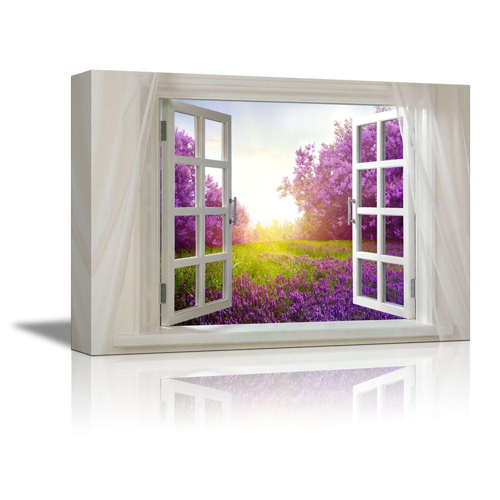 Glimpse into Beautiful Purple Landscape in Spring Out of Open Window ...