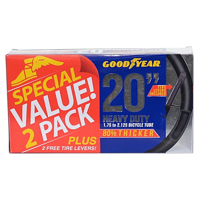Goodyear 20" x 1.75"-2.125" Heavy Duty Bike Tube, Black, 2 Pack ...