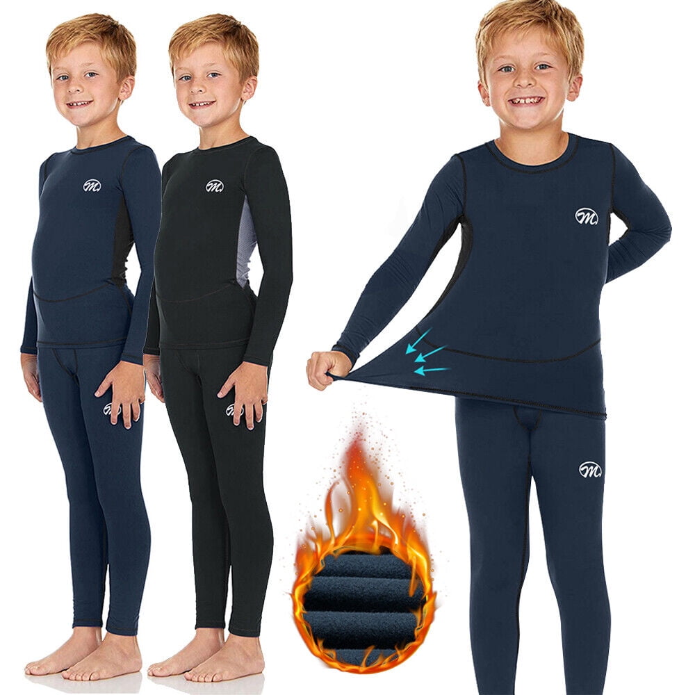 Kids Boys Girls Thermal Underwear Set Ultra-Soft Fleece Lined Ski Base ...