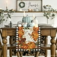 Smile Buffalo Check Plaid Fall Table Runner 13x48, Harvest Thanksgiving Pumpkins, Mushrooms ...