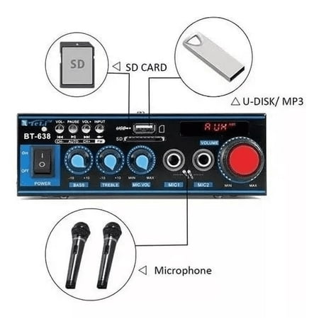 Mini Amplificador Power Amplificador Bluetooth Mp3 Usb Sd Genérico ...