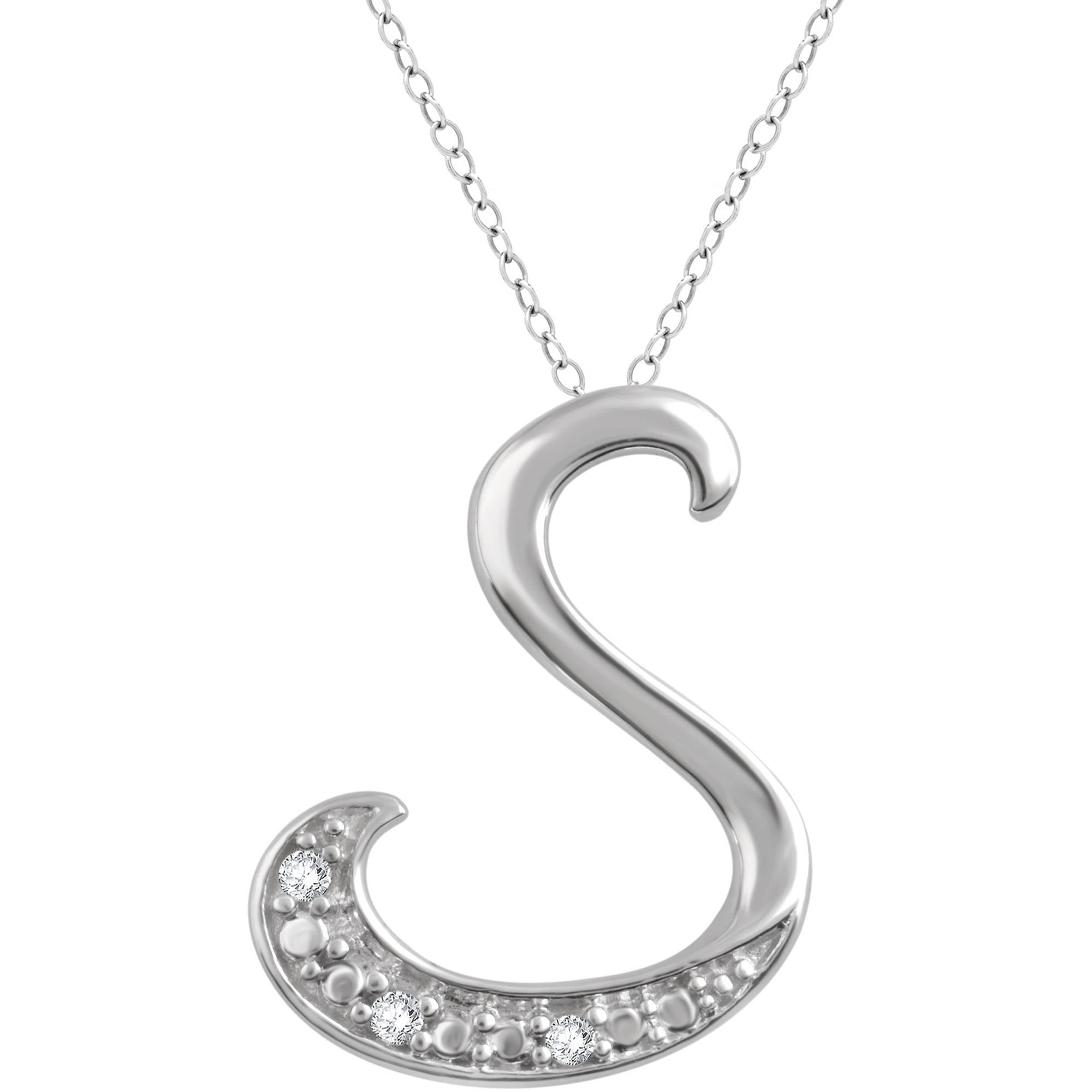 Diamond Accent Sterling Silver "S" Initial Pendant, 18" Chain - Walmart.com