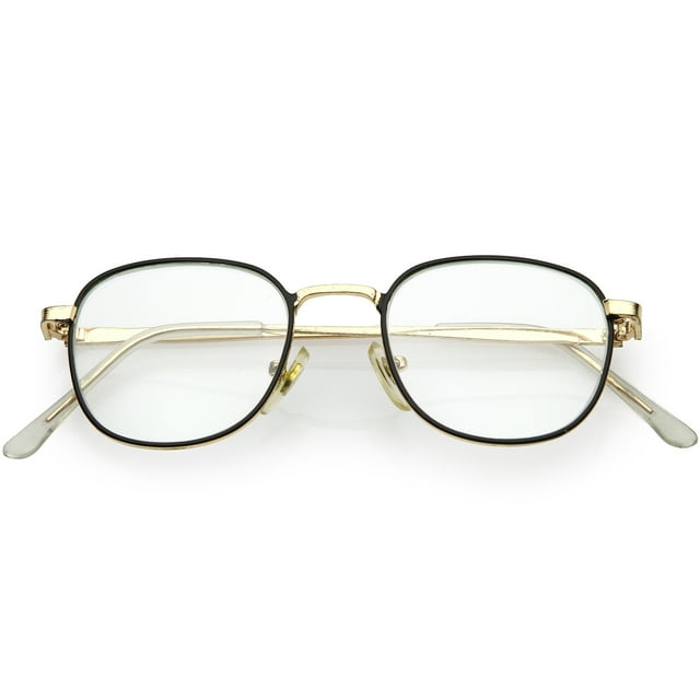 True Vintage Metal Square Eyeglasses Slim Metal Arms 46mm (Gold Black ...