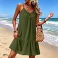 Efsteb Mini Dresses for Women Summer Spaghetti Strap Ruffle Hem Solid ...