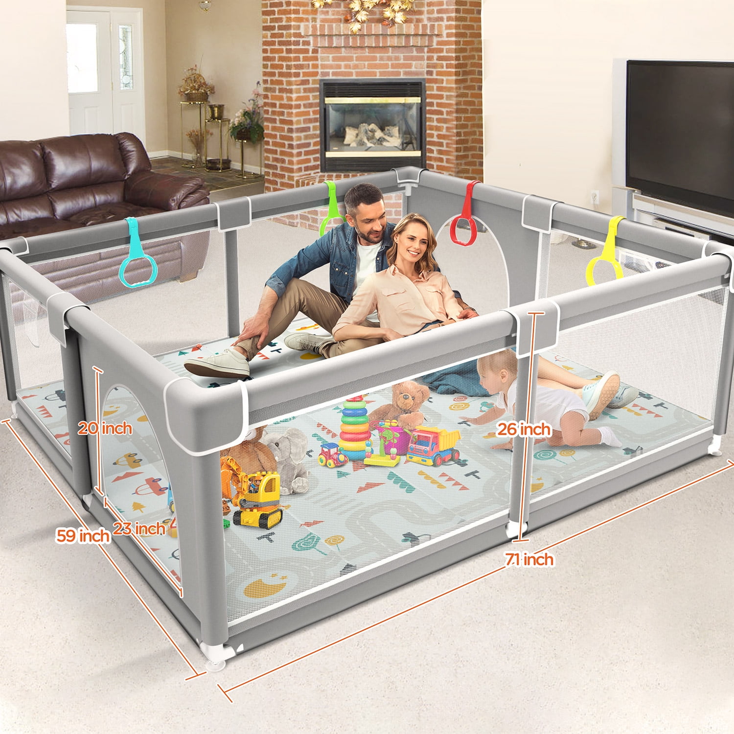 Bubblbay 71x59 Extra Large Baby Playpen with Gate and Storage Bag in ...