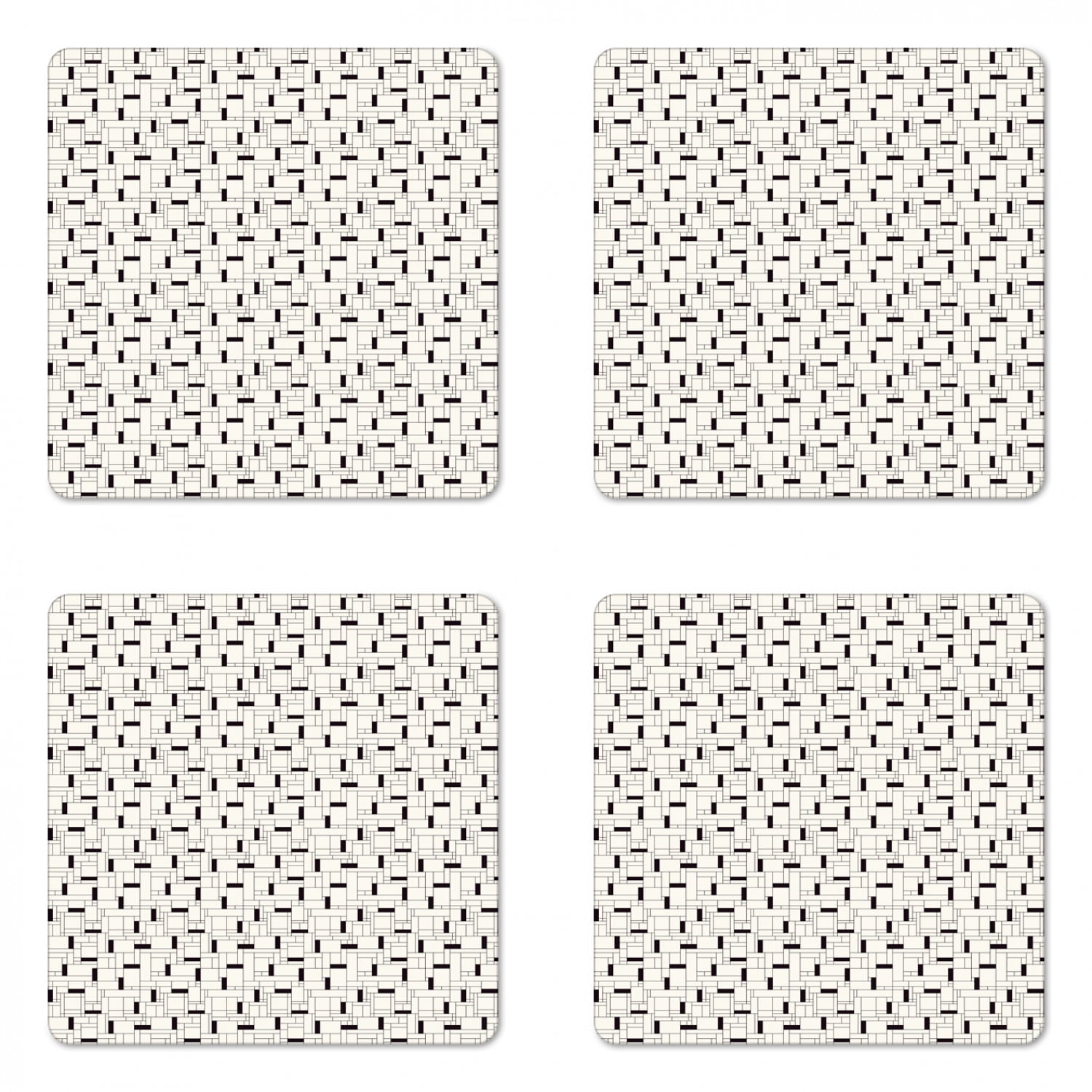 Geometric Coaster Set of 4, Modern Grid with Rectangular Shapes ...
