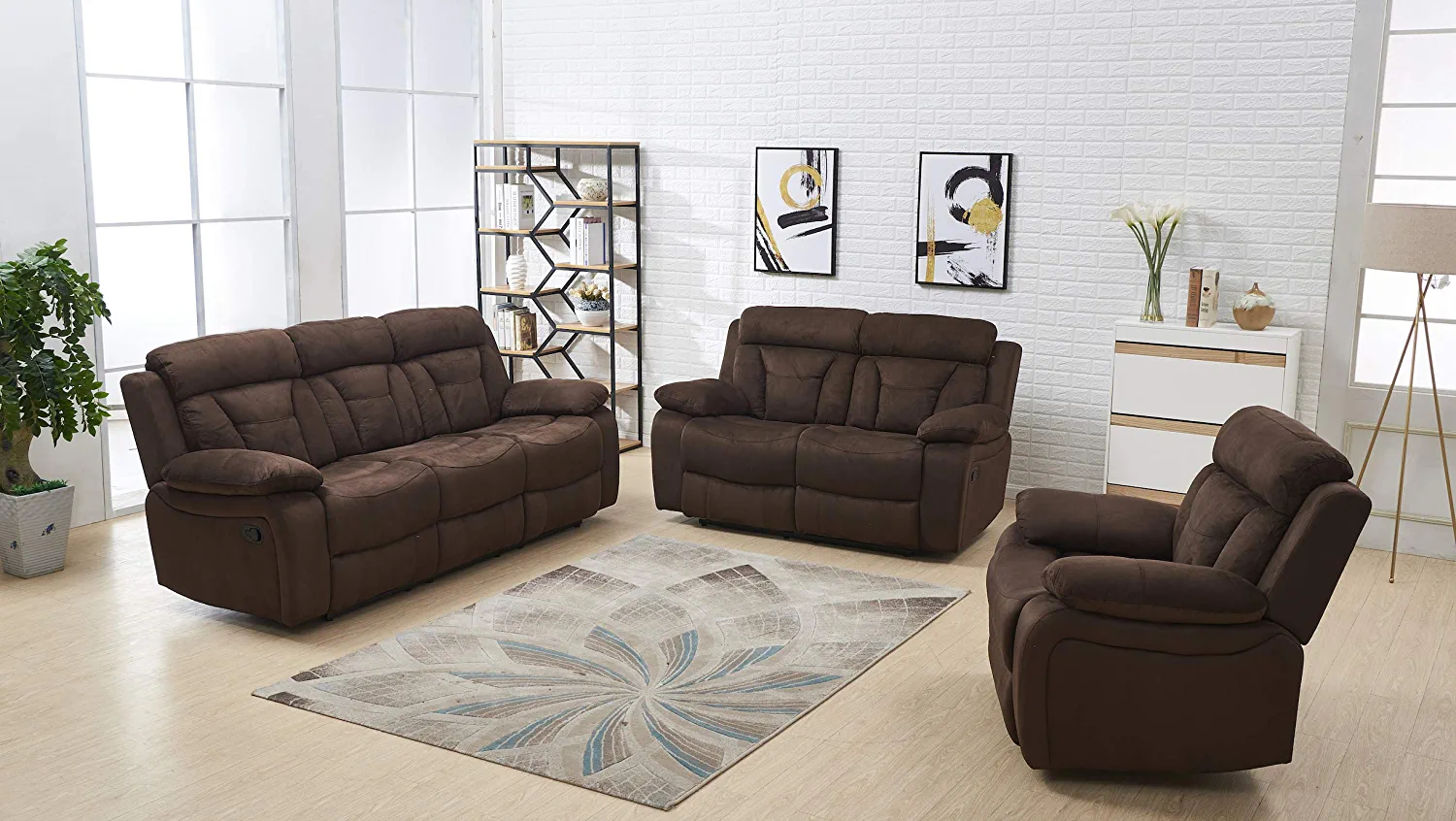ODOMY 3 Piece Sofa Set in Brown - Walmart.com