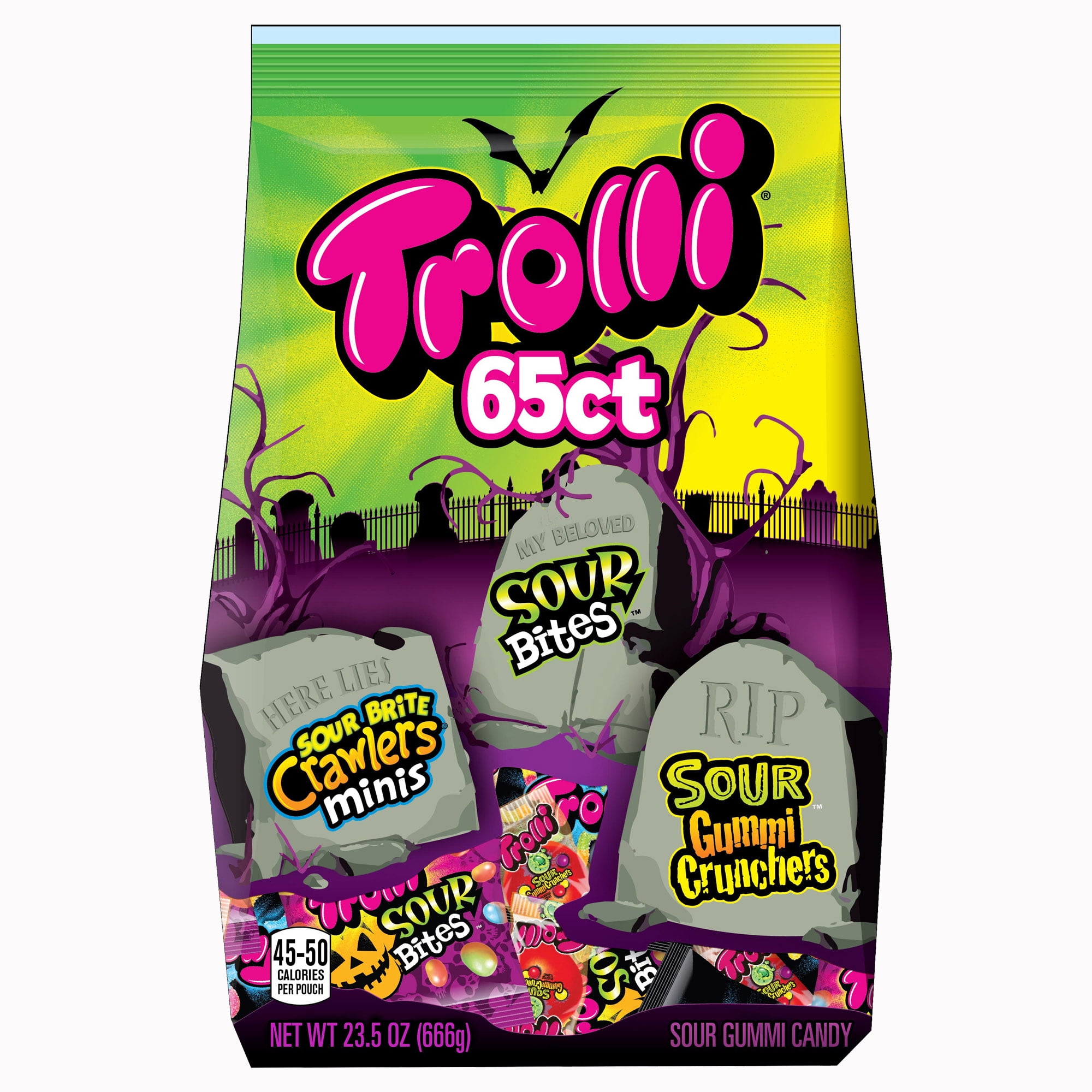 Trolli Halloween Assorted Variety Gummi Candy Pack, 23.5 Oz., 65 Count ...