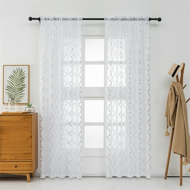 Anjee Sheer Curtains 84 Inches Long Panels Set of 2 Faux Linen Texture ...