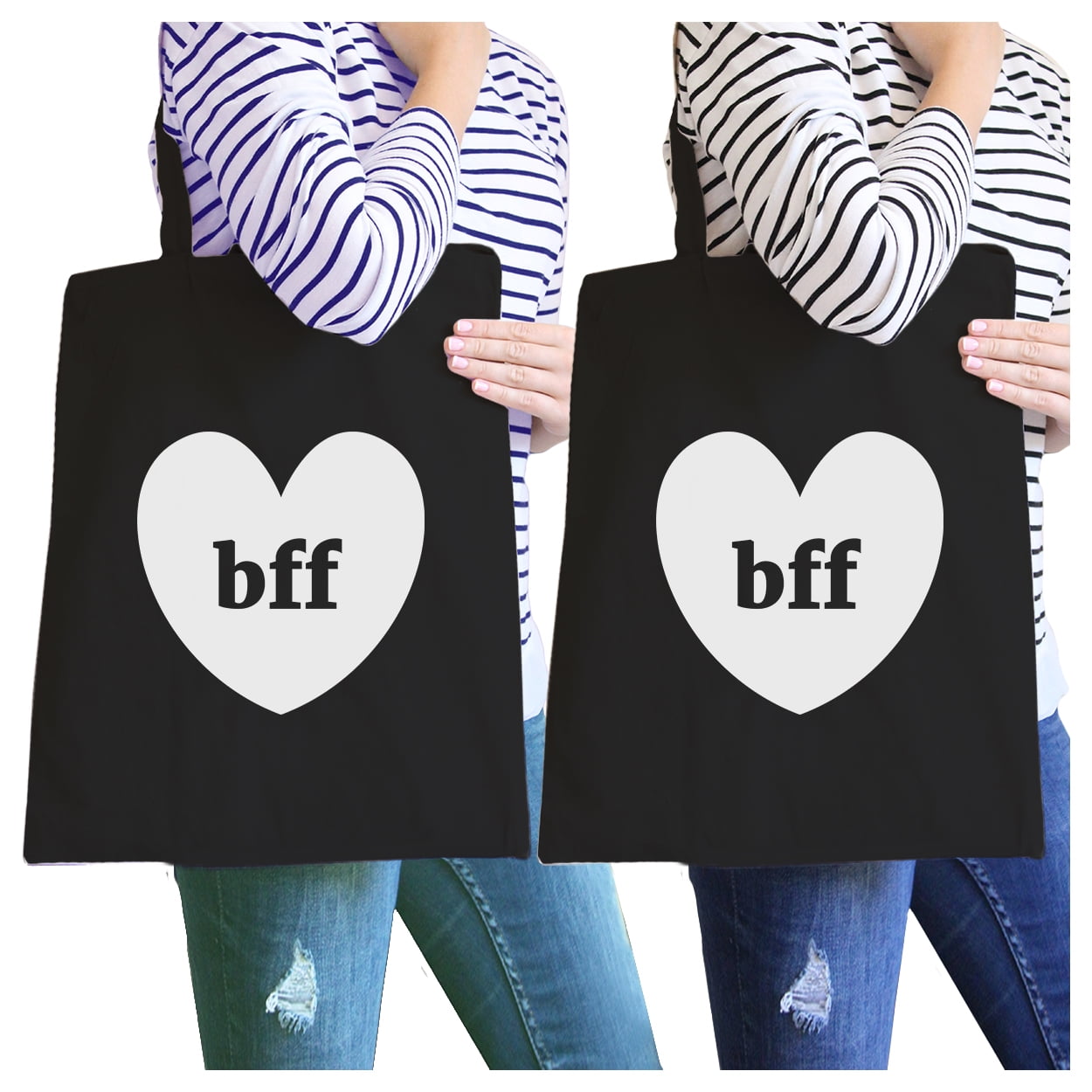 Bff Hearts Black BFF Matching Cotton Canvas Bags Funny Holiday Gift ...