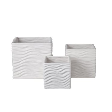Ceramic Rectangular Pots With Diagonal Pattern Set Of Two - Light Gray ...