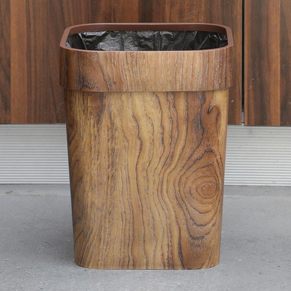 Wood Grain Waste Bins Household Creative Square Retro Style Garbage Bin ...