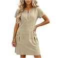 BaoFuBaoMei Summer Dresses for Women Plus Size Front Zipper Solid Dress ...