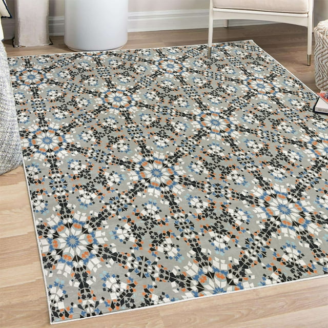 Mosaic Decorative Rug, Antique Roman Time Inspired Rock Design with ...