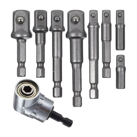 9 Pieces Socket Adapter Hex Impact Drill Bits Driver Tools 1/4" 3/8 ...