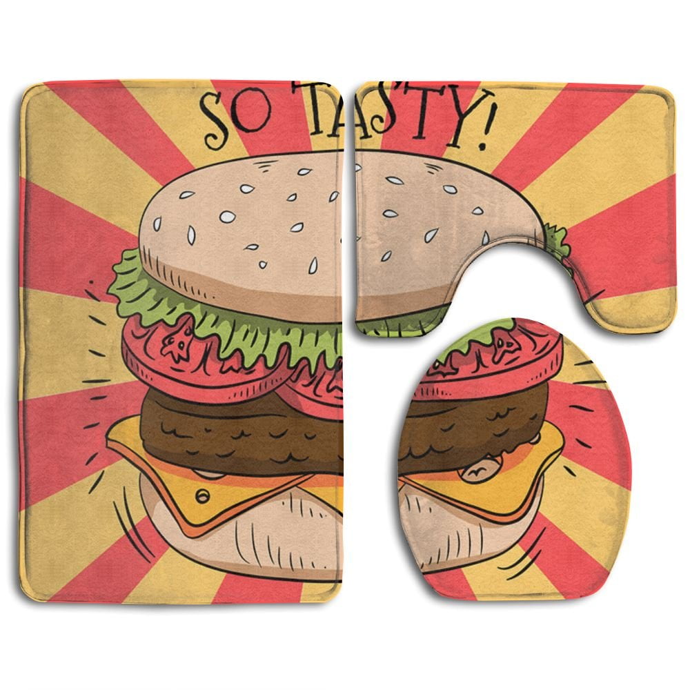 PUDMAD American Hamburger Fast Food 3 Piece Bathroom Rugs Set Bath Rug ...