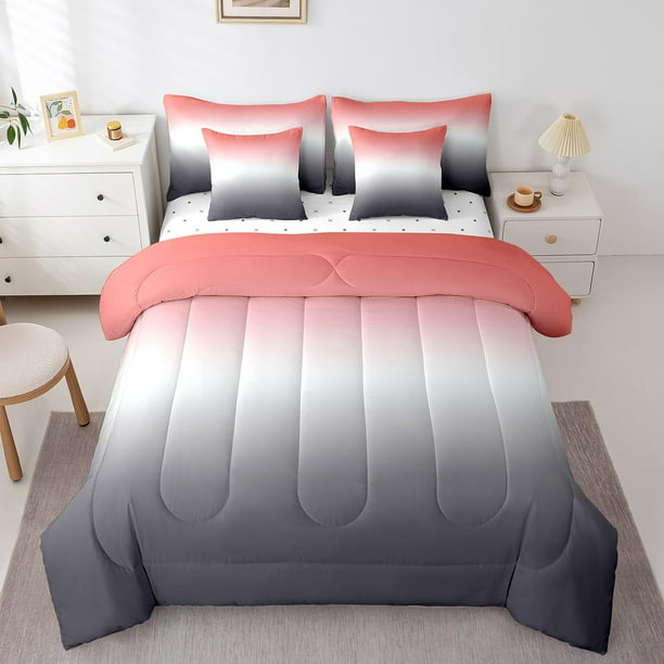 Yst Colorful Ombre Comforter Set Full Sizegrey White Pink Gradient 7