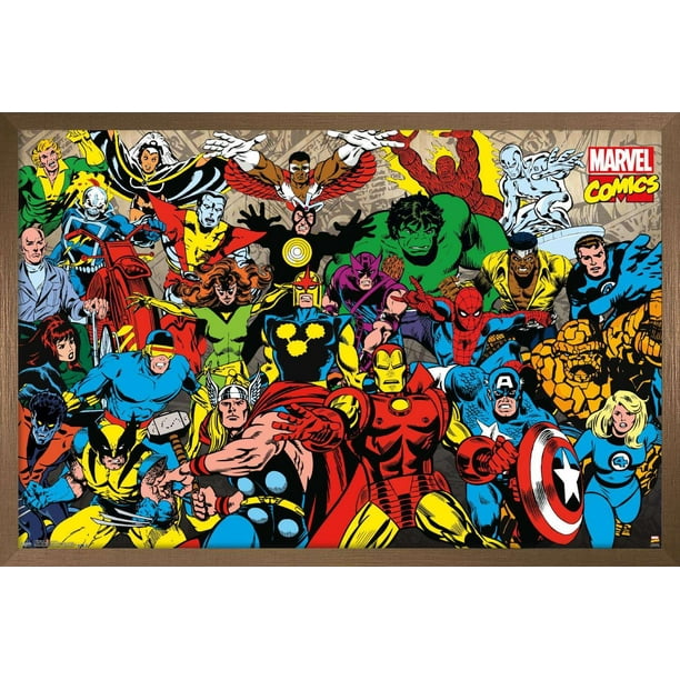 Marvel Comics - Retro Lineup Wall Poster, 14.725" x 22.375", Framed ...