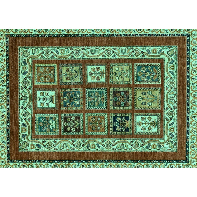 Ahgly Company Machine Washable Indoor Rectangle Abstract Turquoise Blue ...