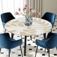 Beige Leaves Round Table Cover, Summer Farmhouse Botanical Branch ...