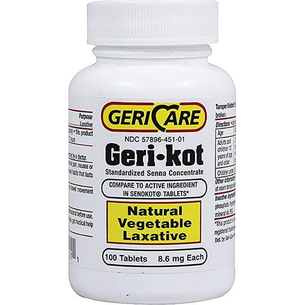 Geri-kot Natural Vegetable Laxative 100 Tablets by Geri-Care - Walmart ...