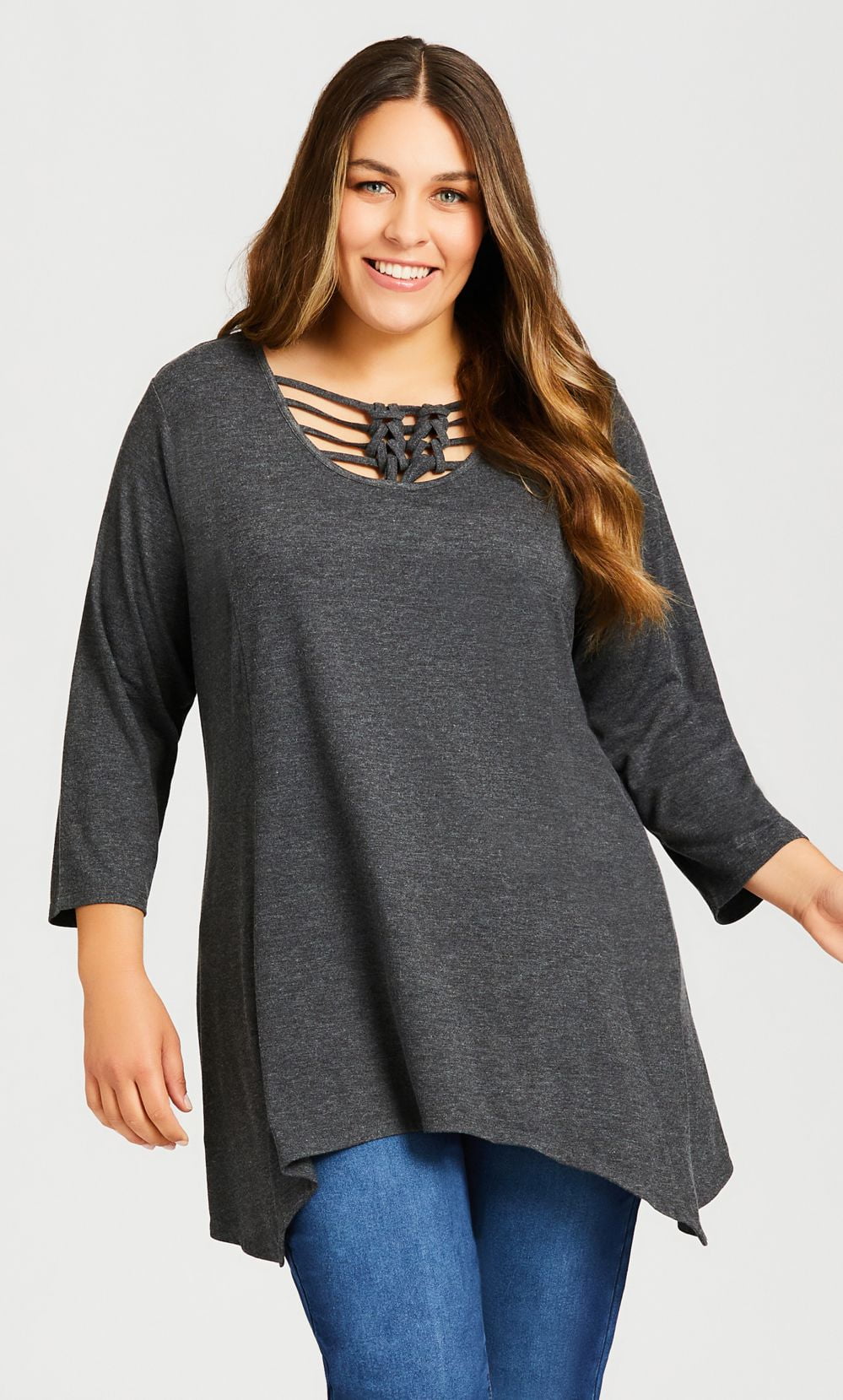 Avenue Women's Plus Size Caged 3/4 Sleeve Tunic Top - Walmart.com