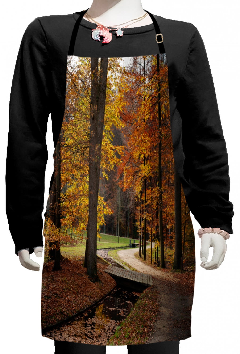 Autumn Kids Apron, Rainy Gloomy Day Forest Path with Leafless Trees Art ...