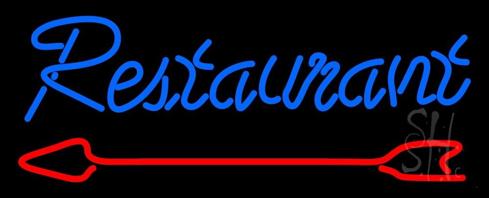 Blue Restaurant With Arrow LED Neon Sign 10 x 24 - inches, Clear Edge ...