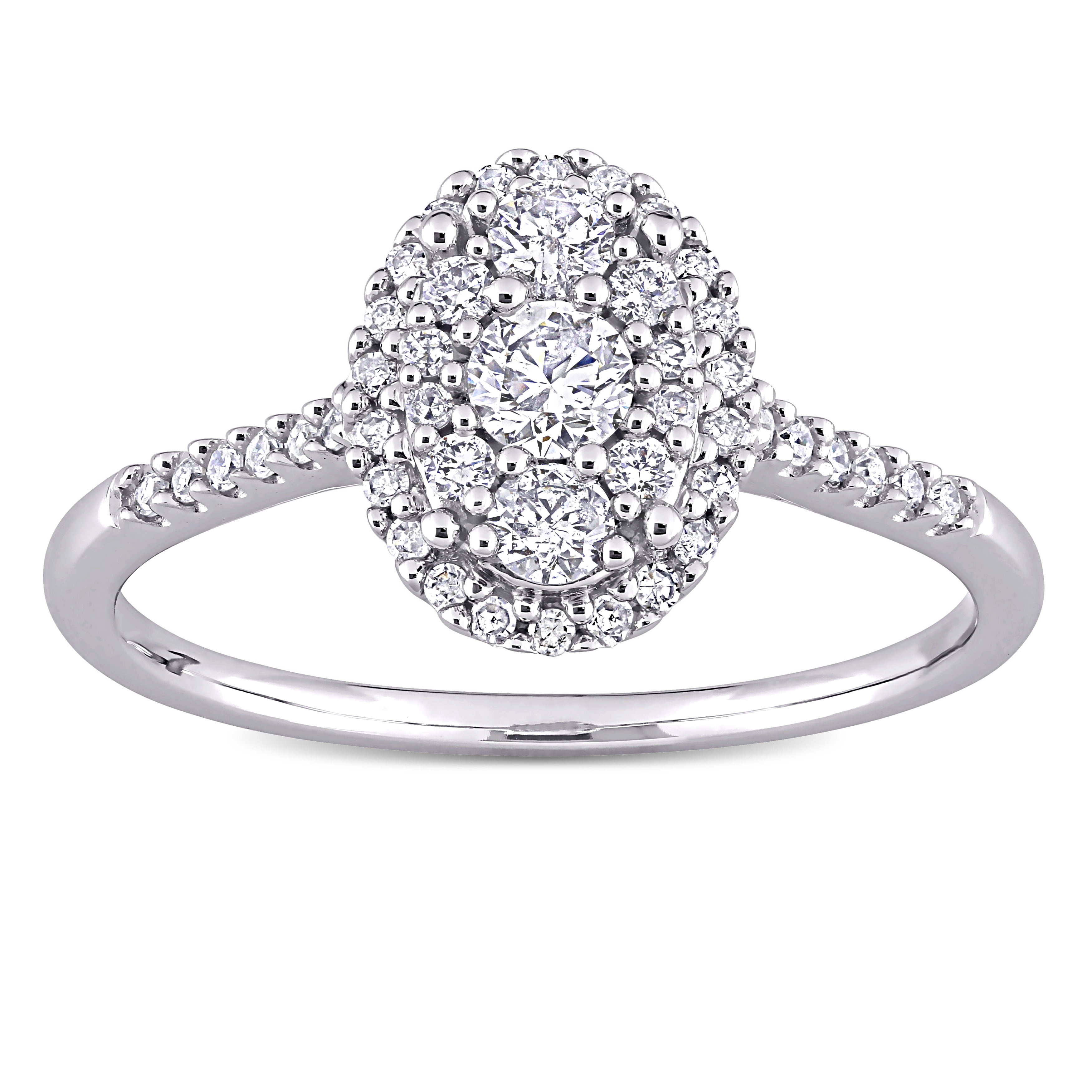 Miabella 1/2 Carat T.W. Diamond 10kt White Gold Oval Cluster Engagement ...