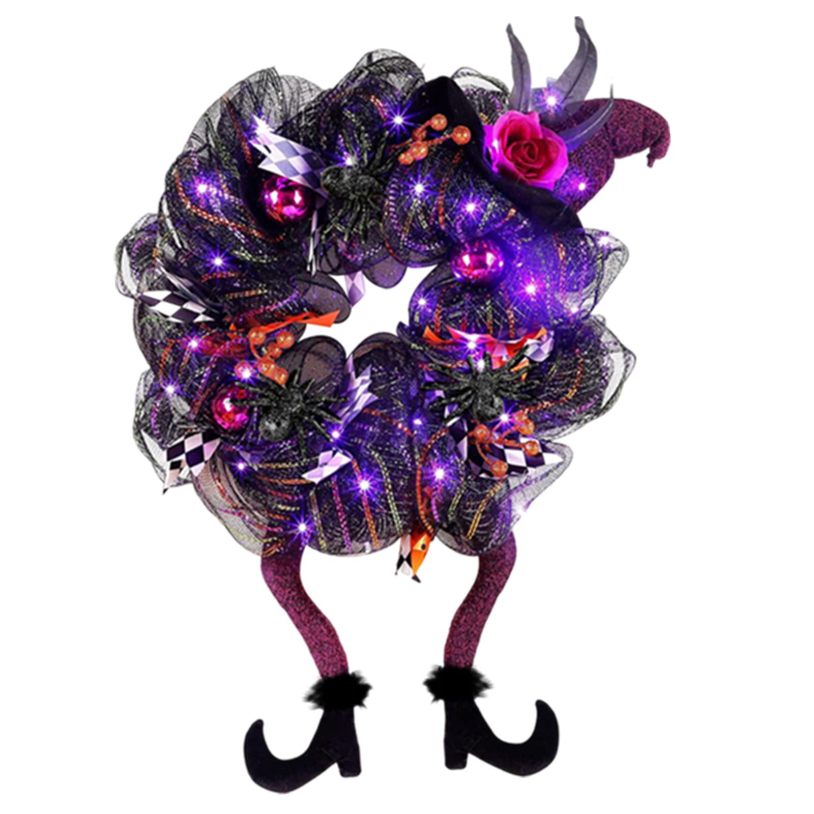 Corona de Halloween para puerta delantera Corona iluminada Sombrero de ...