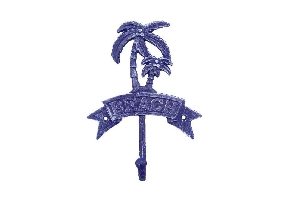 Rustic Dark Blue Cast Iron Palm Tree Beach Hook 8"" - Walmart.com