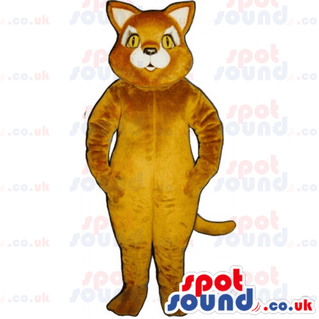 Customizable And Plain Light Brown Cat SPOTSOUND Mascot With Yellow ...