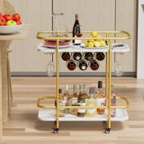 WHIFEA Wine Bar Cart, Small Rolling Serving Cart with Wine Rack and ...