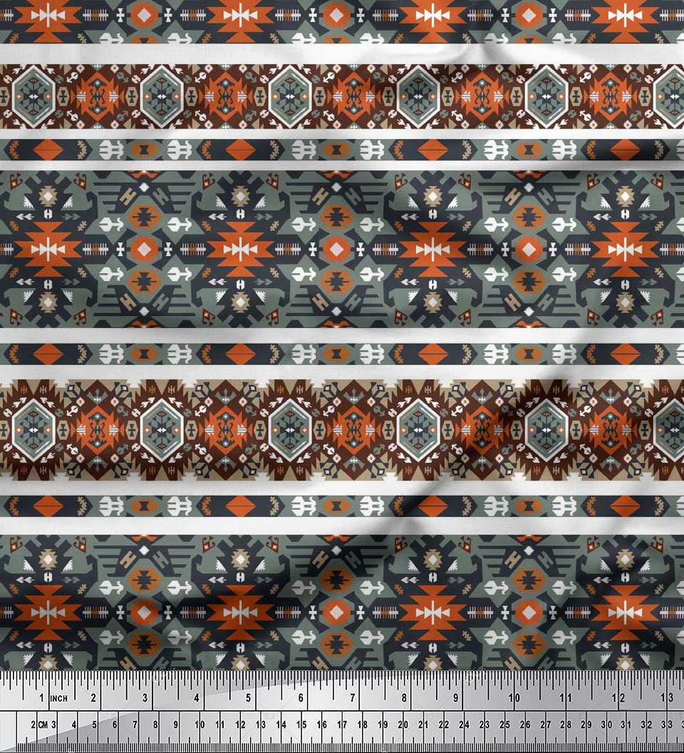 Soimoi Crepe Silk Fabric Aztec Southwestern Print Fabric by The Yard 42 ...
