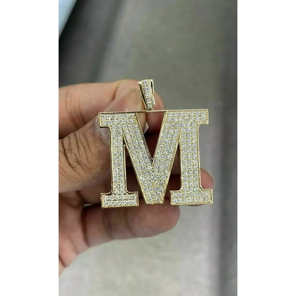 2Ct Round Cut Lab-Created Diamond Men's Custom Pendant 14K Yellow Gold ...