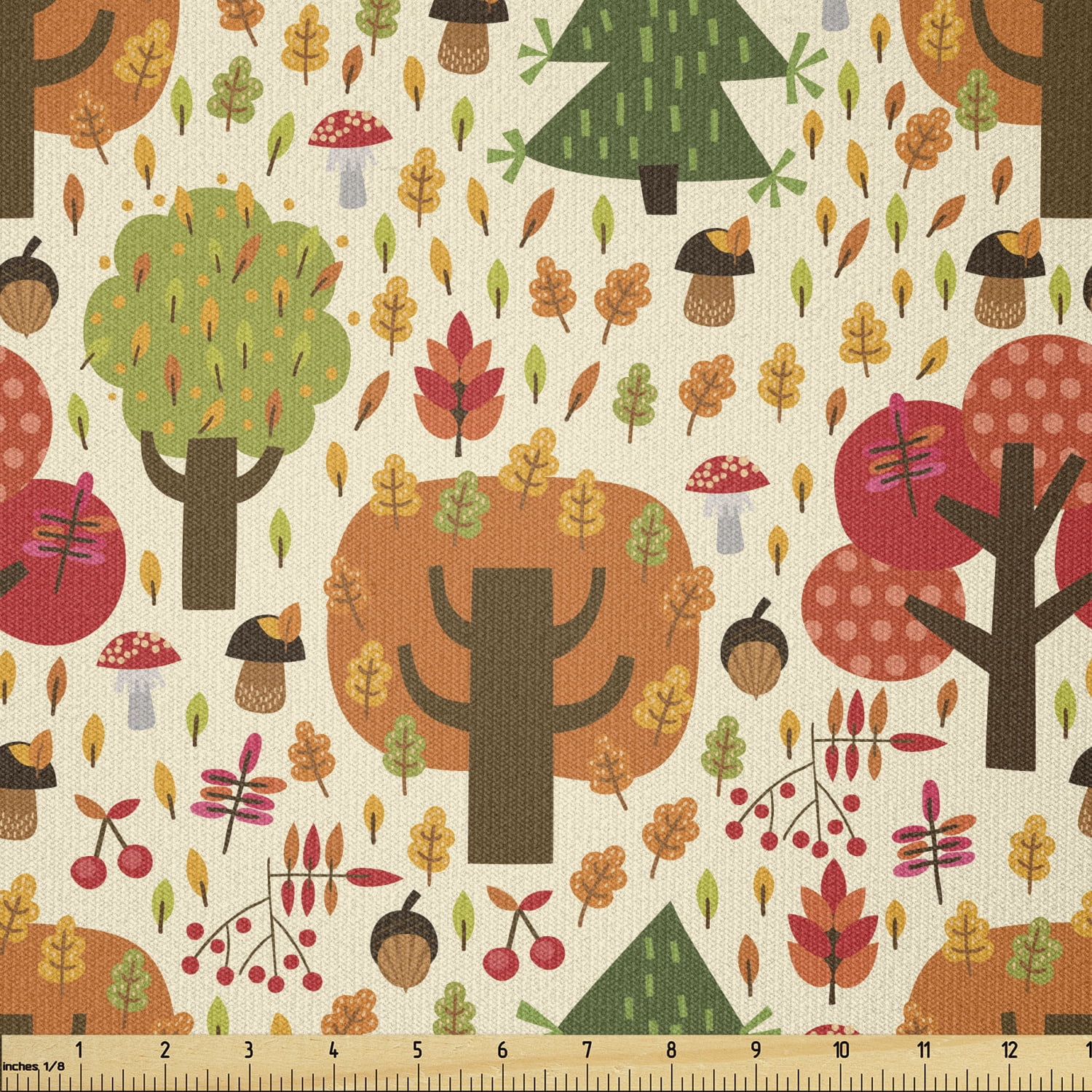 Forest Fabric by The Yard, Colorful Cartoon Artwork of Autumn Weather ...