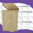Superio 60L Large Wicker Plastic Laundry Hamper with Lid - Beige (3 ...