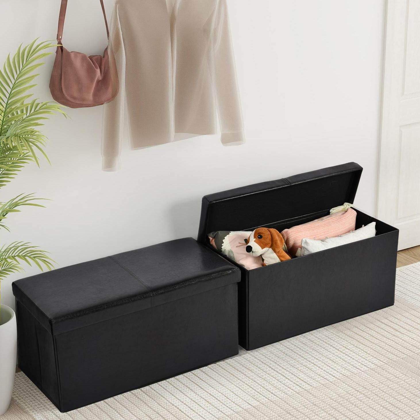 Homy Casa Set of 2 Foldable Dressers with Foldable Faux Leather Trunk ...