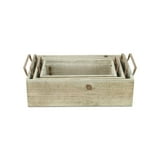 Set Of 3 Brown Wood Grain Rectangular Small Crate with Side Handles ...
