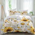 4 Piece Duvet Cover Set Queen, Yellow Sunflower Spring Blossom Floral ...