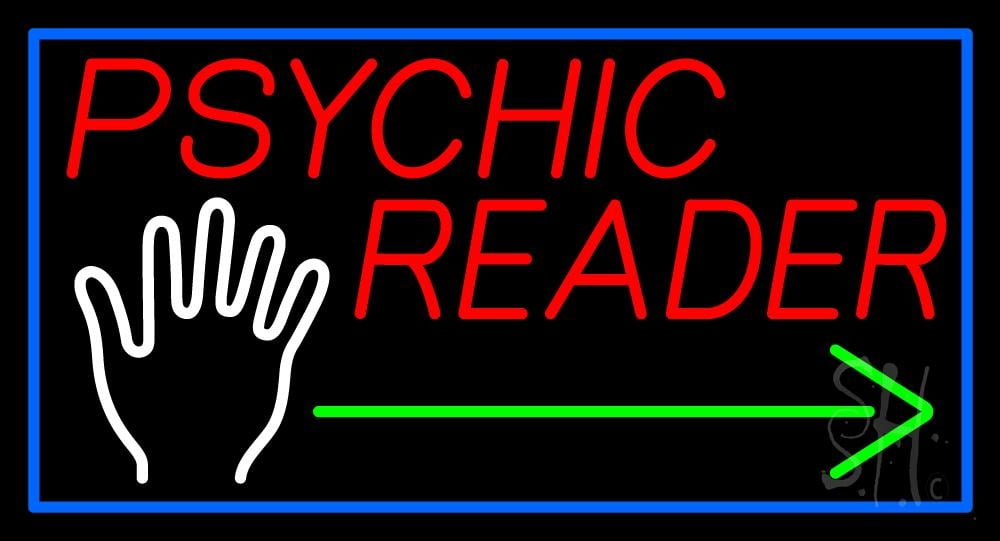 Red Psychic Reader With Green Arrow Palm LED Neon Sign 13" Tall x 24 ...