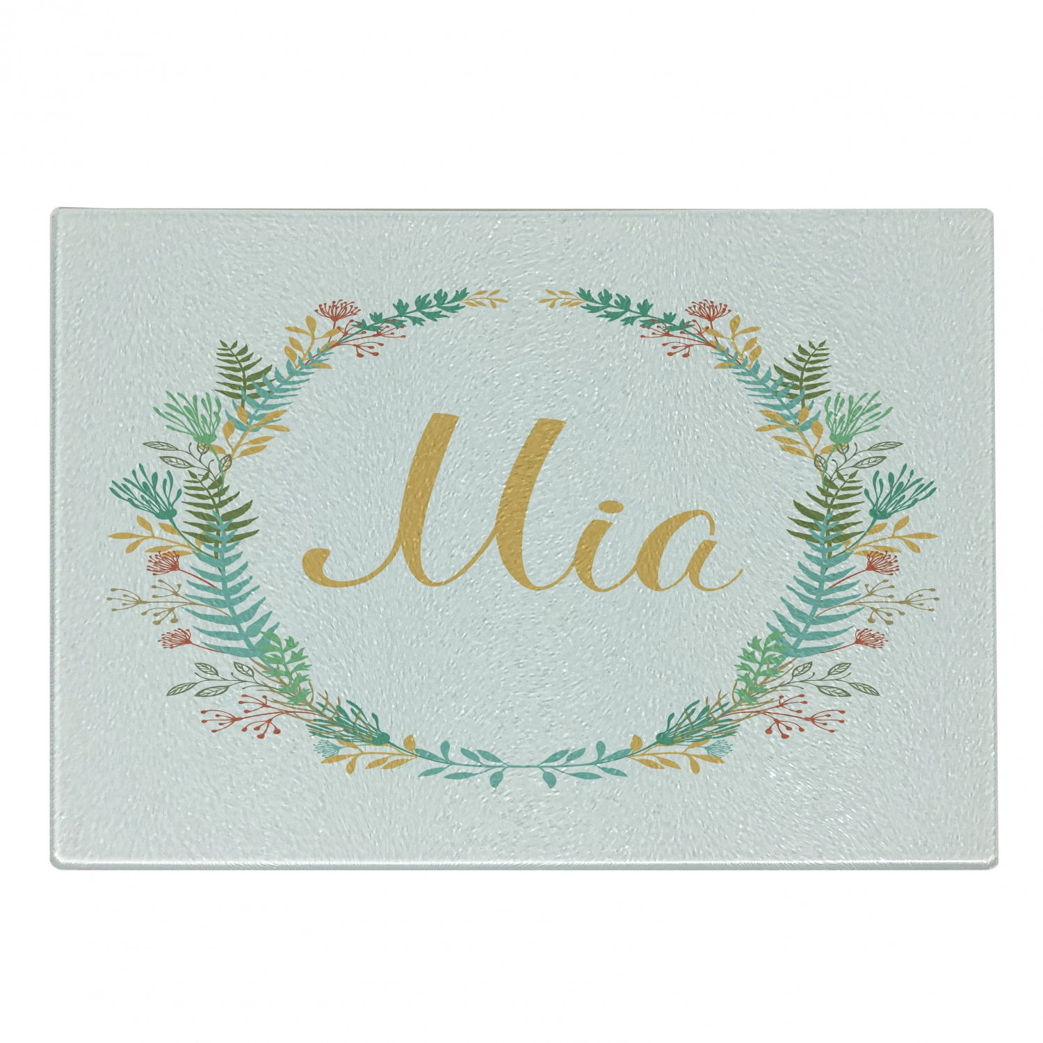 Mia Cutting Board, Frame of Flowers and Ferns Pattern with Handwriting ...