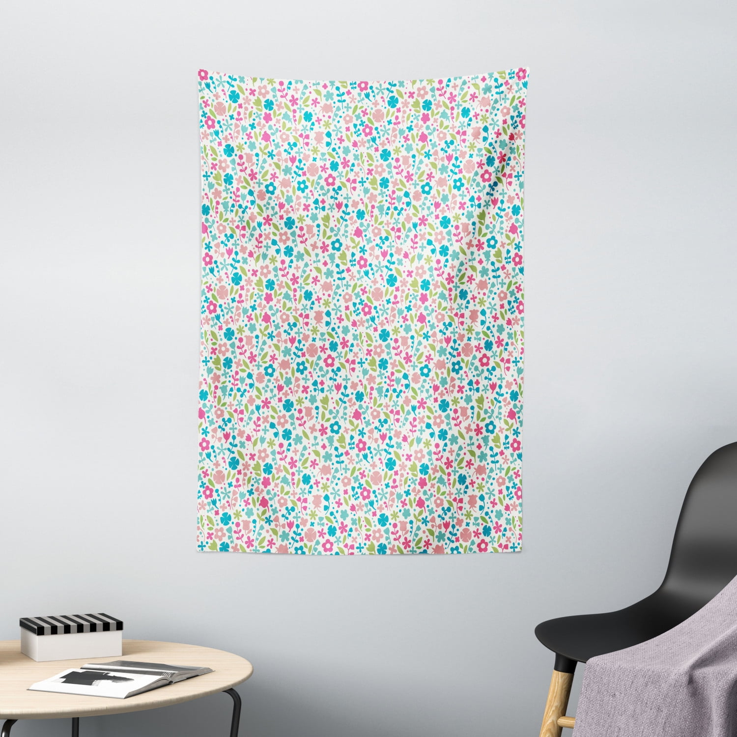 Baby Tapestry, Colorful Doodle Floral Pattern Polka Dots Blooming ...