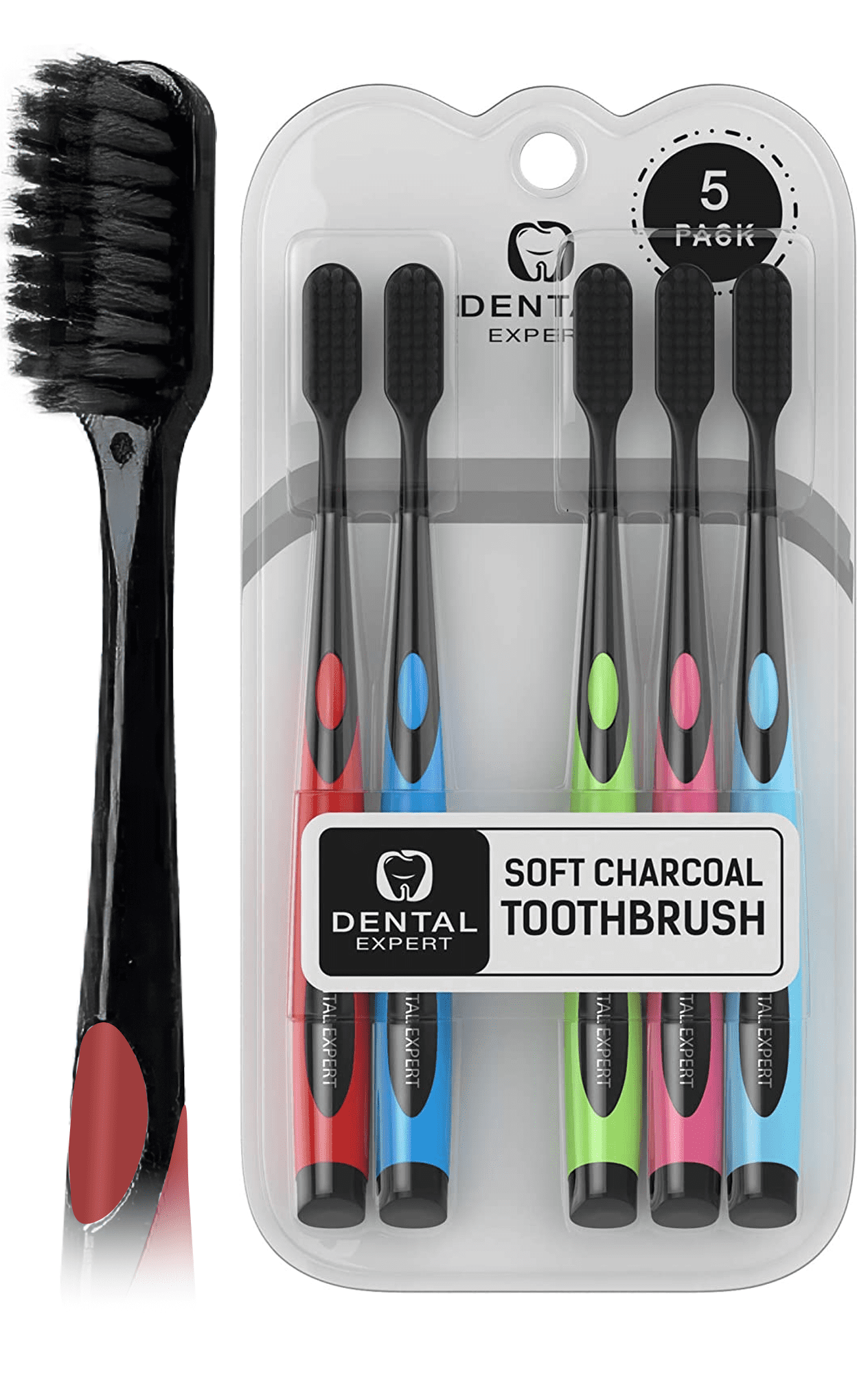 5 Pack Colorful Charcoal Toothbrush [GENTLE SOFT] Slim Teeth Head ...