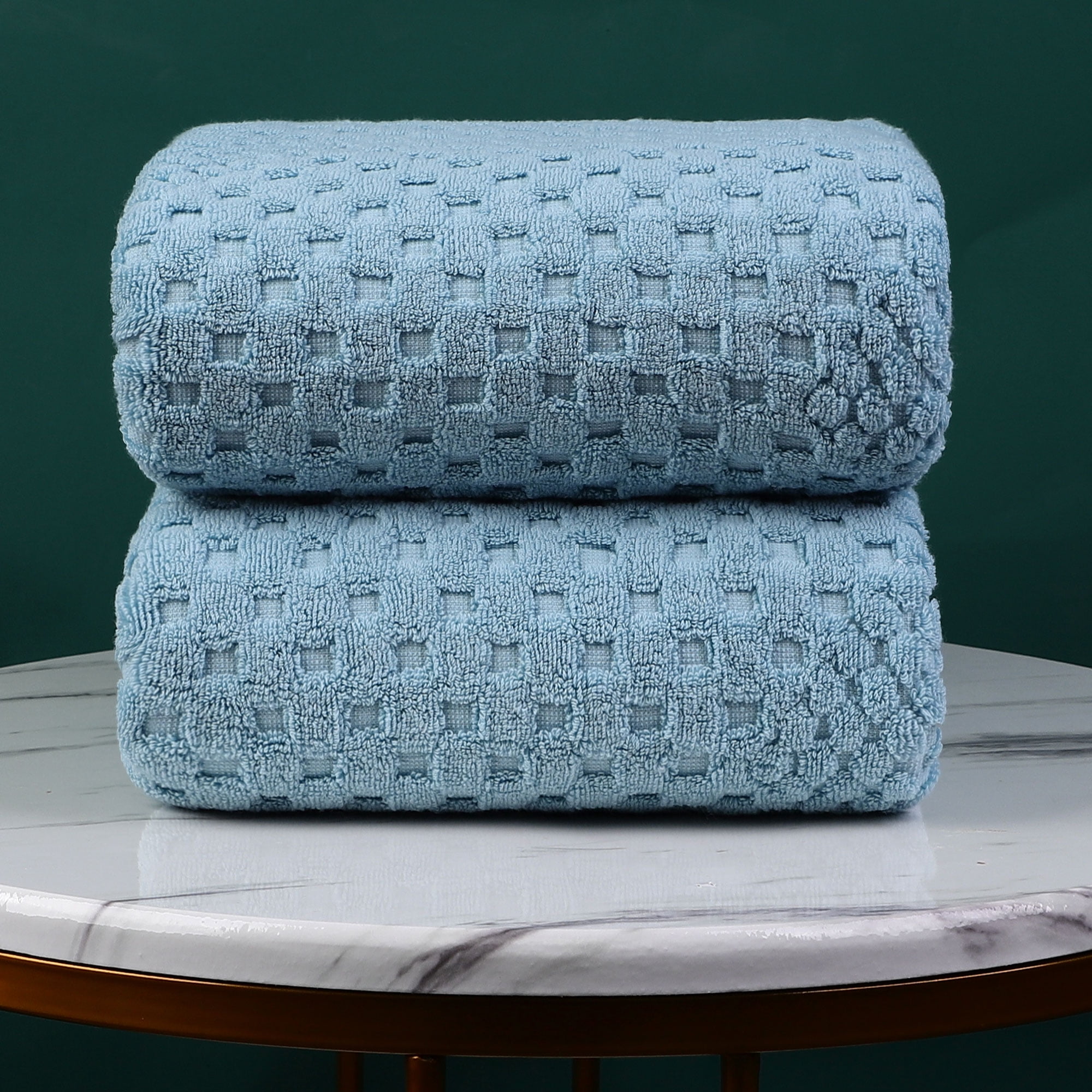 PiccoCasa Bath Towels 2PCS 27"x 54" Soft Absorbent Jacquard-Woven Blue ...