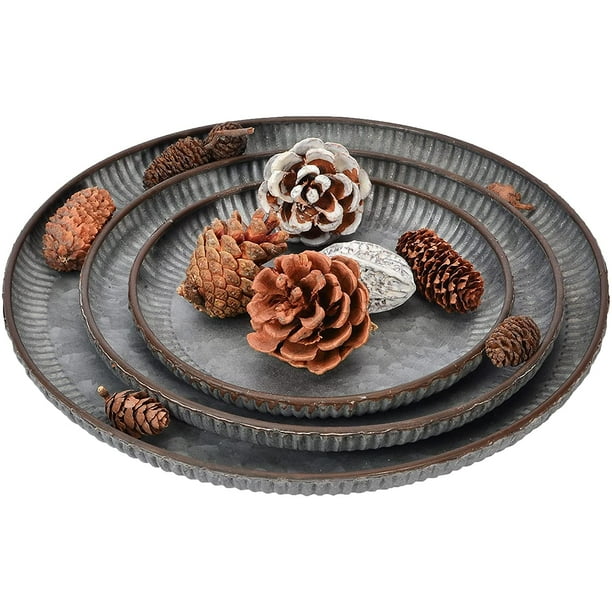 3 PCS Vintage Round Galvanized Trays Metal Iron Tray with Rust Color ...