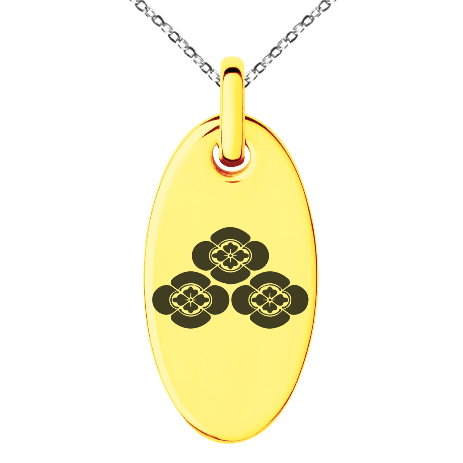 Stainless Steel Asakura Samurai Crest Engraved Small Oval Charm Pendant ...