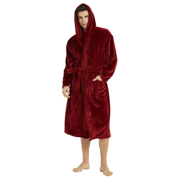 U2SKIIN Mens Hooded Robe, Plush Soft Warm Mid Length Fleece Bathrobe ...